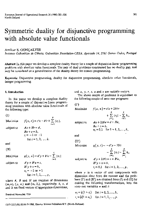 Pdf Symmetric Duality For Disjunctive Programming With Absolute Value