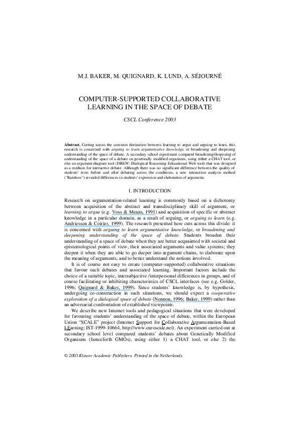 (PDF) Computer-supported collaborative learning in higher education: Scripts for argumentative ...