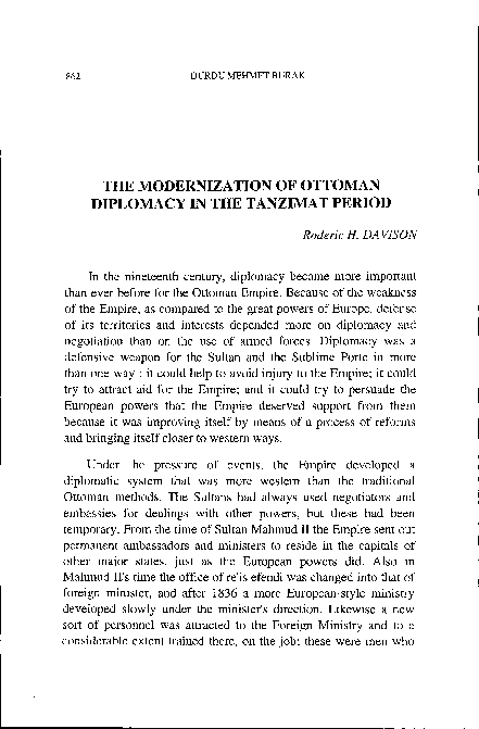 (PDF) THE MODERNIZATION OF OTTOMAN DIPLOMACY IN THE TANZIMAT PERIOD
