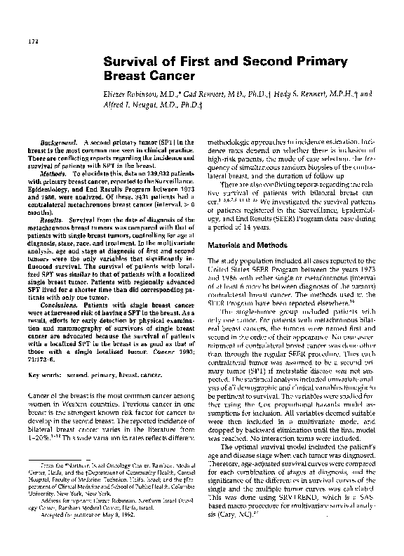 (PDF) Survival of First and Second Primary Breast Cancer