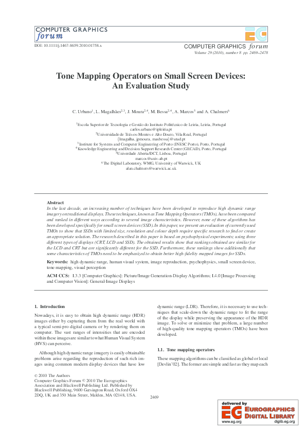 (PDF) Tone Mapping Operators on Small Screen Devices: An Evaluation Study