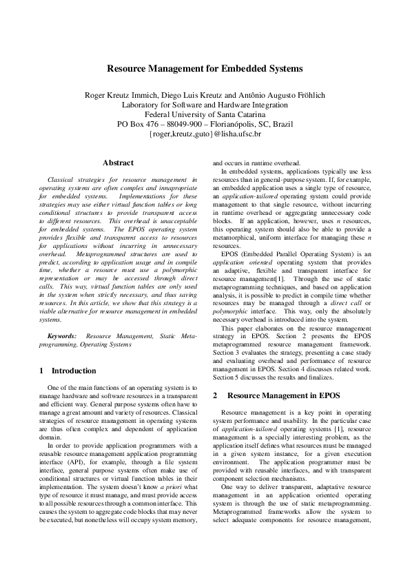 (PDF) Resource management for embedded systems