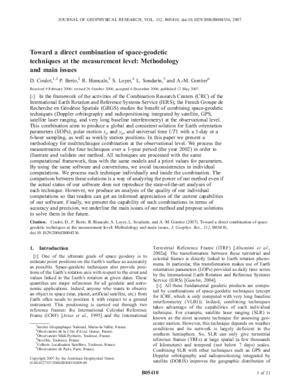 Pdf Toward A Direct Combination Of Space Geodetic Techniques At The Measurement Level