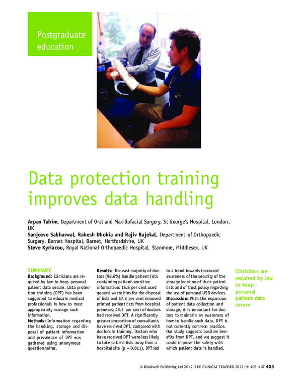 (PDF) Data protection training improves data handling