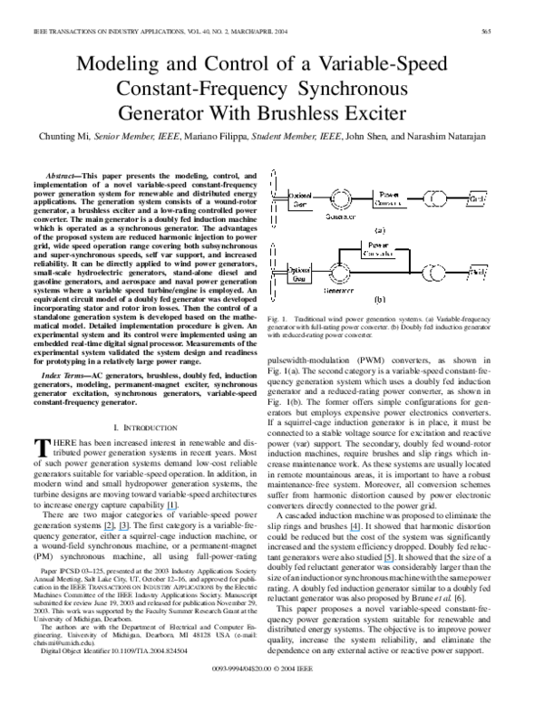 Pdf Modeling And Control Of A Variable Speed Constant Frequency