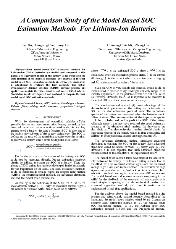 (DOC) A Comparison Study of the Model Based SOC Estimation Methods for ...