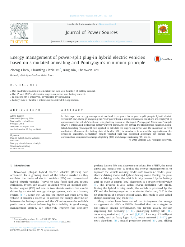 Pdf Energy Management Of A Power Split Plug In Hybrid Electric Vehicle Based On Genetic 