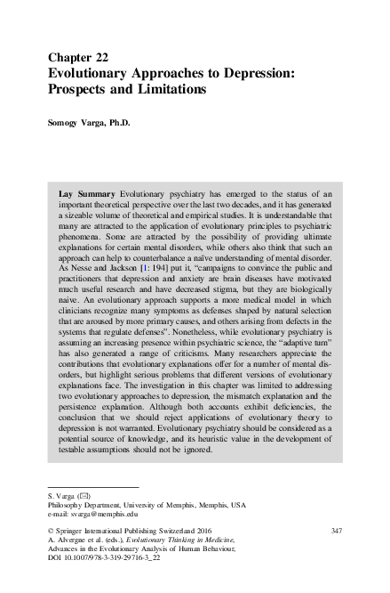 (PDF) Evolutionary Approaches to Depression: Prospects and Limitations ...