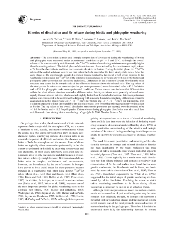 (PDF) Kinetics of dissolution and Sr release during biotite and ...
