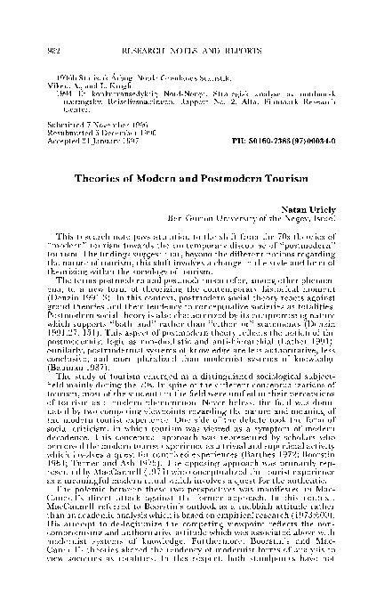 (PDF) Theories of modern and postmodern tourism