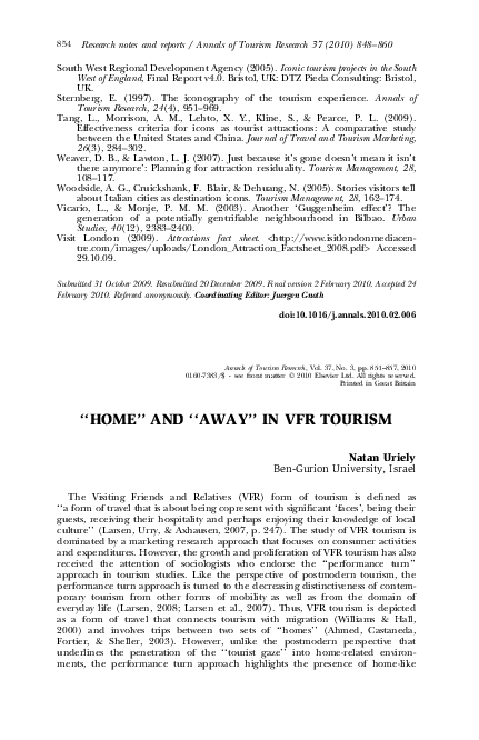 (PDF) “Home” and “away” in VFR tourism