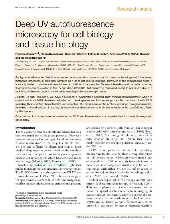 (PDF) Deep UV autofluorescence microscopy for cell biology and tissue ...