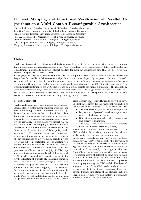 Pdf Efficient Mapping And Functional Verification Of Parallel Algorithms On A Multiücontext