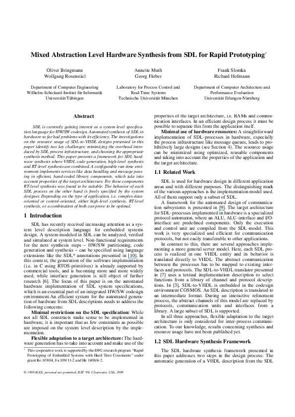 (PDF) Mixed abstraction level hardware synthesis from SDL for rapid prototyping | Wolfgang ...