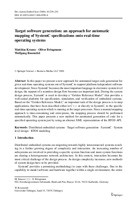 (PDF) Target software generation: an approach for automatic mapping of SystemC specifications ...