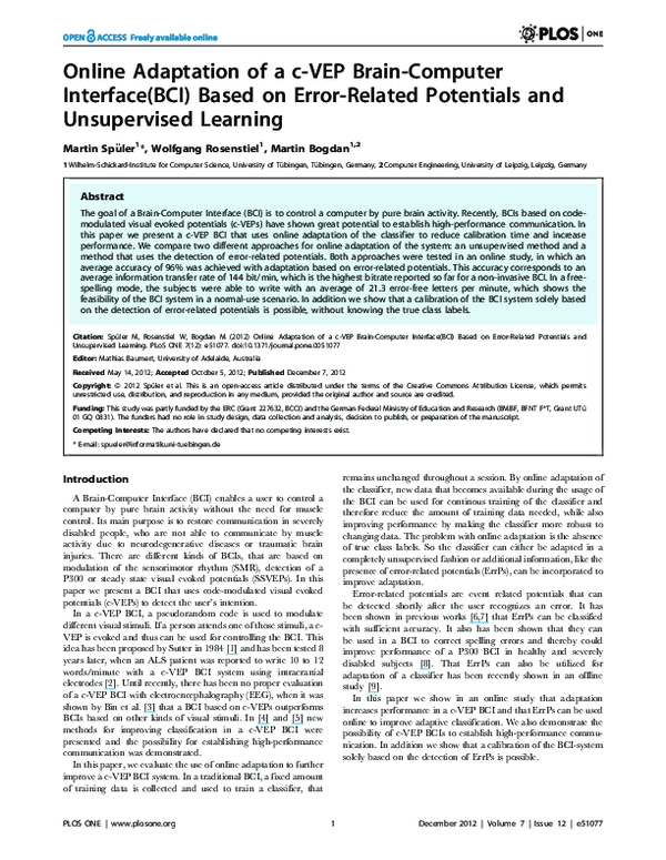 Pdf Online Adaptation Of A C Vep Brain Computer Interfacebci Based On Error Related