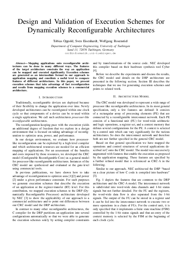 (PDF) Design and validation of execution schemes for dynamically reconfigurable architectures