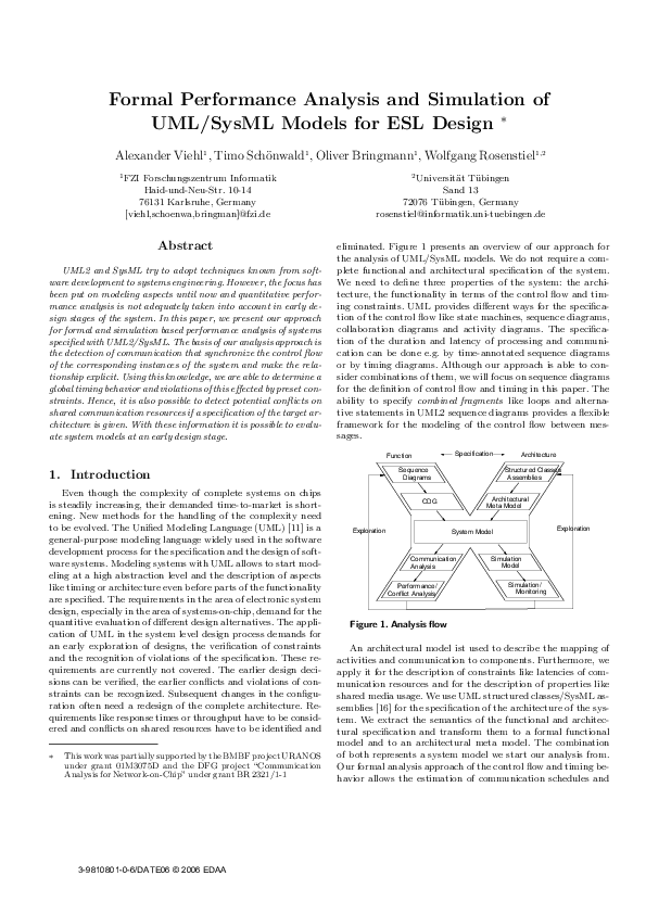 (PDF) Formal Performance Analysis and Simulation of UML/SysML Models for ESL Design