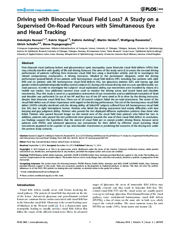 (PDF) Driving with Binocular Visual Field Loss? A Study on a Supervised ...
