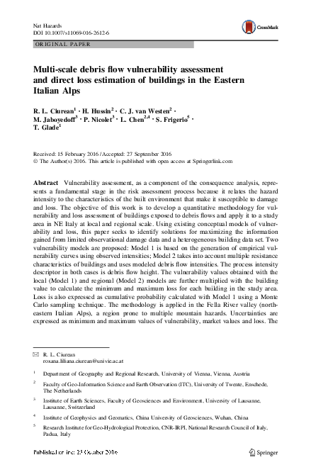 Multi-scale debris flow vulnerability assessment and direct loss ...