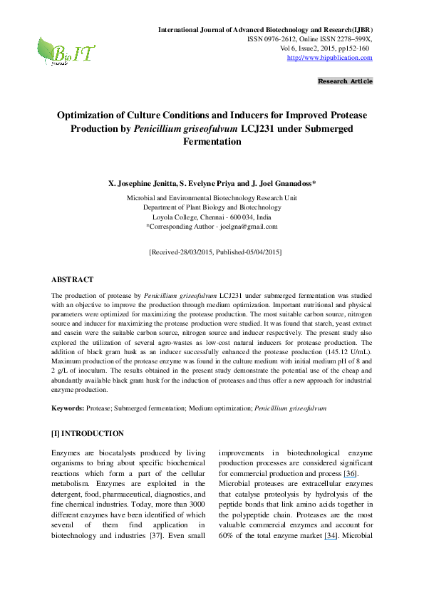 (PDF) Optimization of Culture Conditions and Inducers for Improved Protease Production by ...