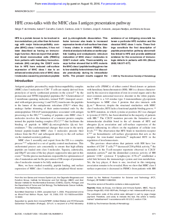 (PDF) HFE cross-talks with the MHC class I antigen presentation pathway