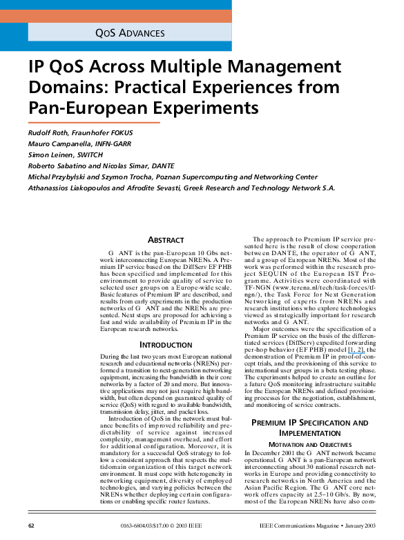 (PDF) IP QoS across multiple management domains: practical experiences from pan-European experiments