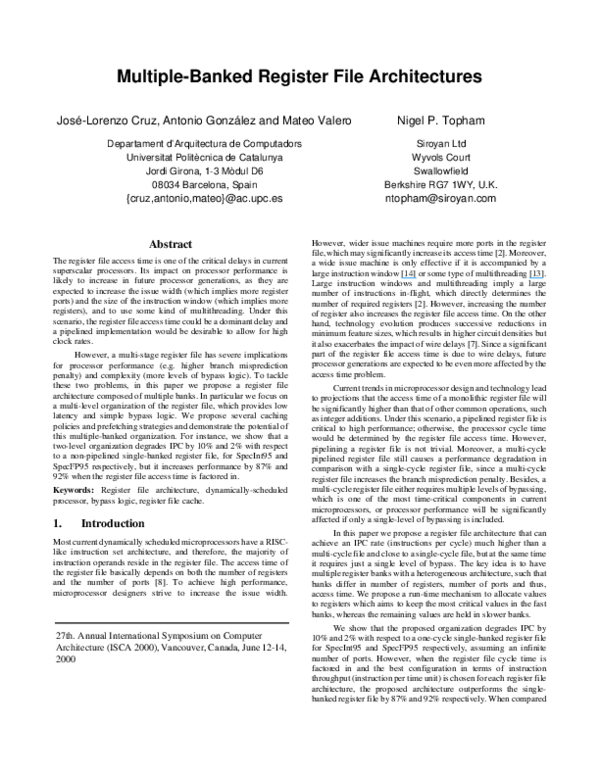 (PDF) Multiple-banked register file architectures