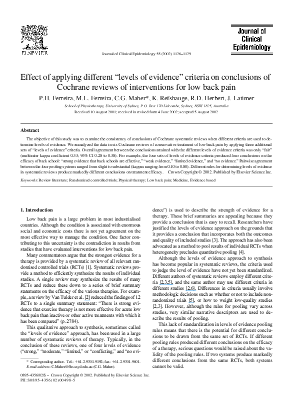 (PDF) Effect of applying different “levels of evidence” criteria on ...