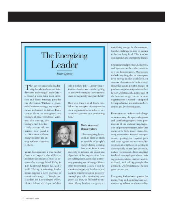 (PDF) The energizing leader | Dean Spitzer - Academia.edu