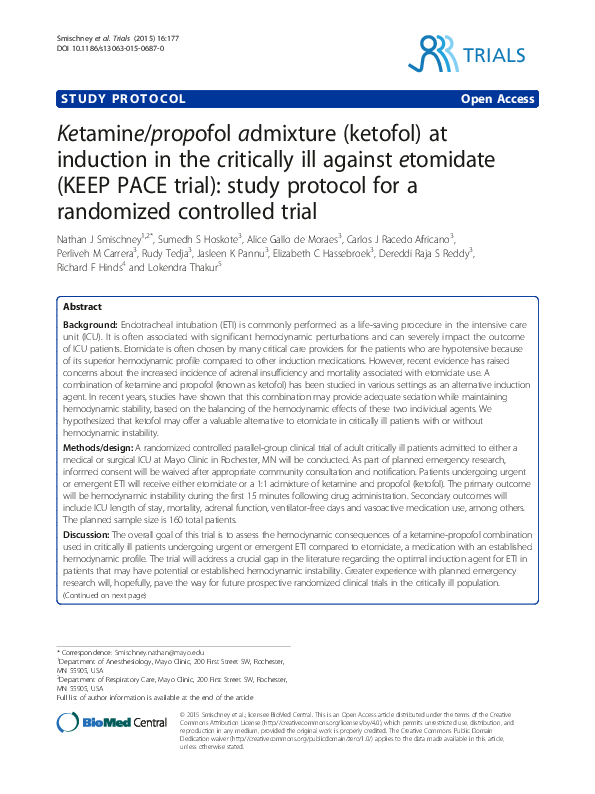 (PDF) Ketamine/propofol admixture (ketofol) at induction in the ...
