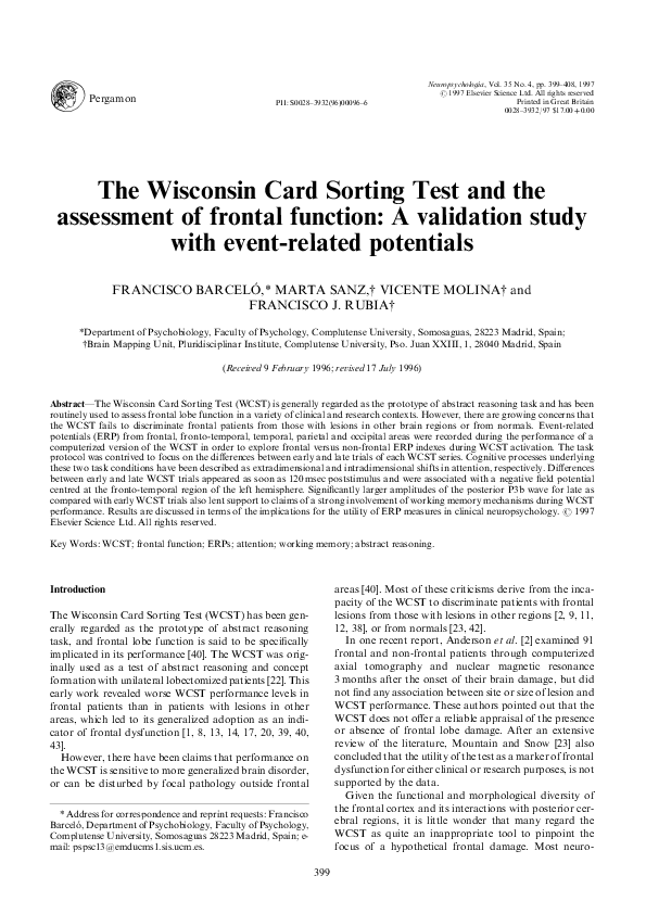 (PDF) The Wisconsin Card Sorting Test and the assessment of frontal ...