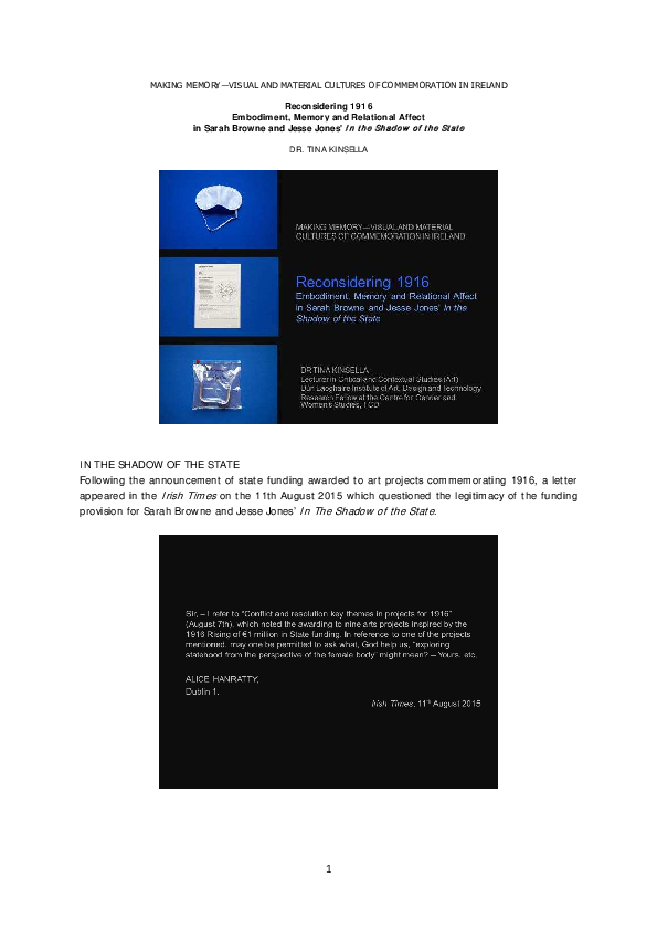 (PDF) Reconsidering 1916: Embodiment, Memory and Relational Affect 'In The Shadow of the State ...