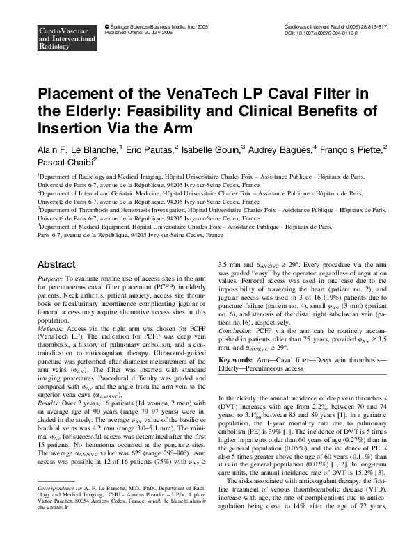 (PDF) Placement of the VenaTech LP Caval Filter in the Elderly ...
