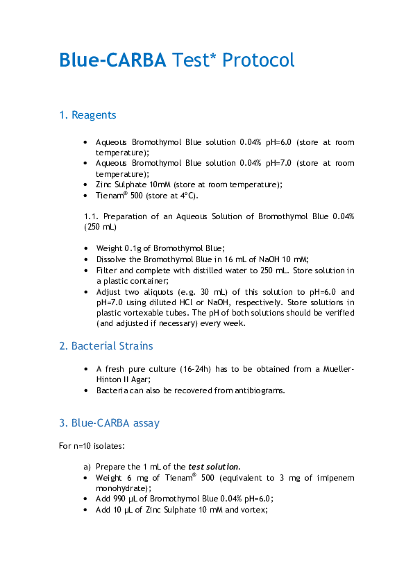 (PDF) Blue-CARBA Test* Protocol
