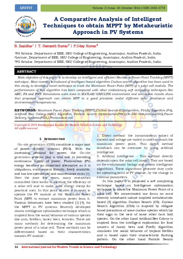 (PDF) A Comparative Analysis of Intelligent Techniques to obtain MPPT by Metaheuristic Approach ...