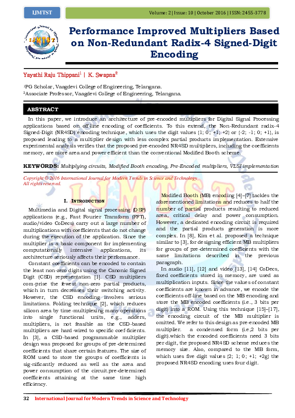 Pdf Efficient Nr4sd Encoded Multipliers For Dsp Applications
