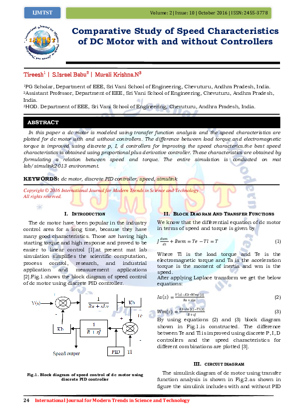 (PDF) Comparative Study of Speed Characteristics of DC Motor with and without Controllers
