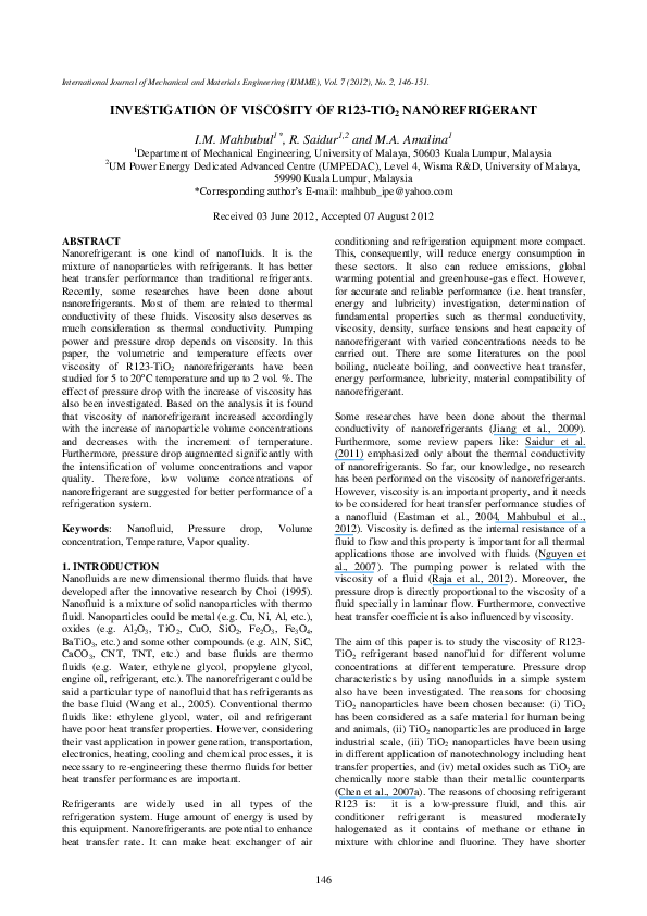 (PDF) Investigation of viscosity of R123-TiO2 nanorefrigerant | Dr ...