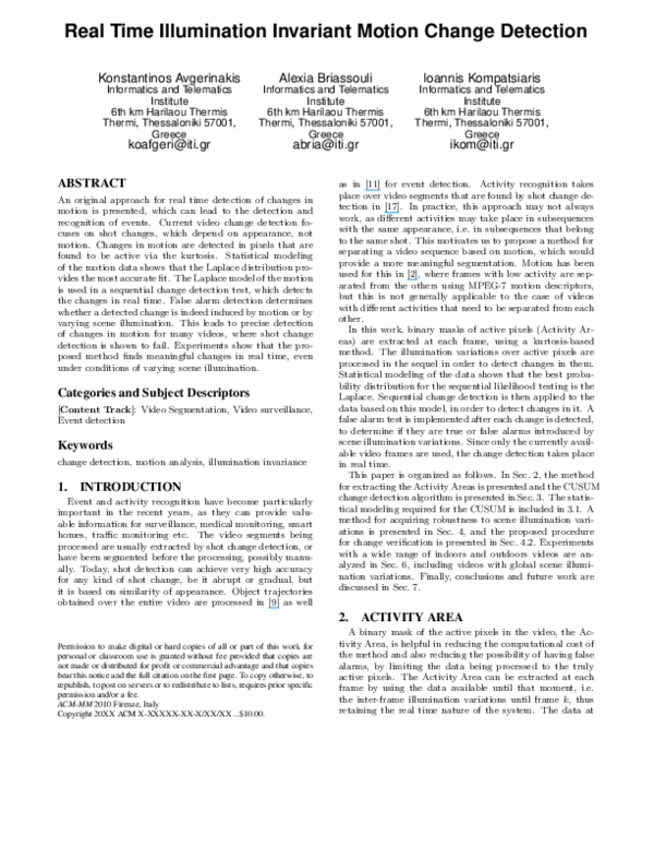 (PDF) Real time illumination invariant motion change detection