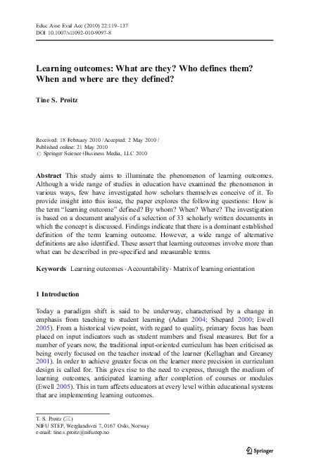 (PDF) Learning outcomes: What are they? Who defines them? When and ...