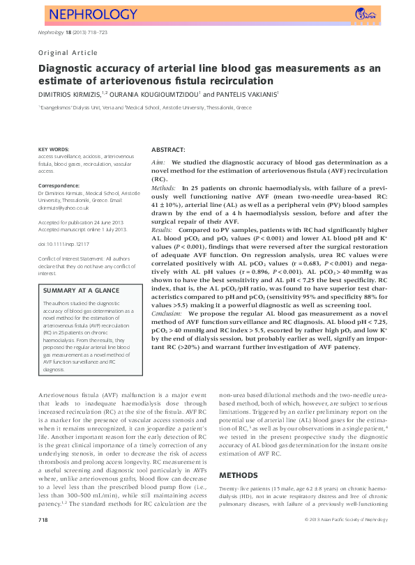 (PDF) Diagnostic accuracy of arterial line blood gas measurements as an ...