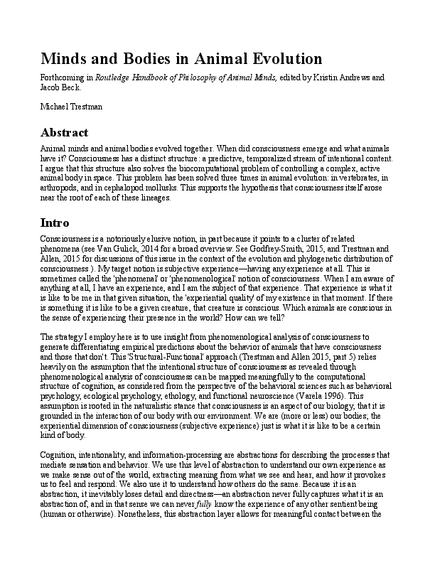 (PDF) Minds and Bodies in Animal Evolution