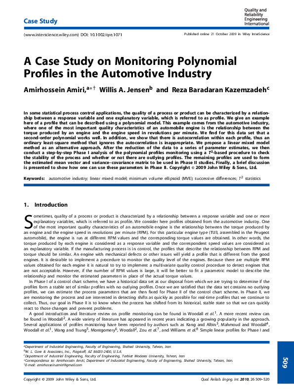 (PDF) A case study on monitoring polynomial profiles in the automotive industry
