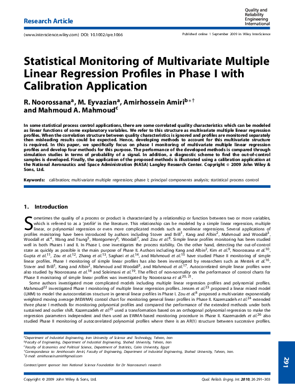 Pdf Statistical Monitoring Of Multivariate Multiple Linear Regression