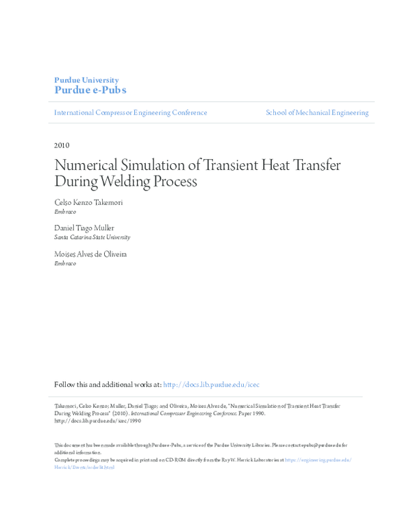 (PDF) Numerical Simulation of Transient Heat Transfer During Welding ... (PDF) Numerical Simulation of Transient Heat Transfer During Welding ...