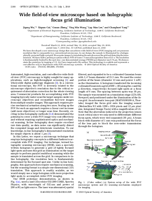 (PDF) Wide field-of-view microscope based on holographic focus grid ...