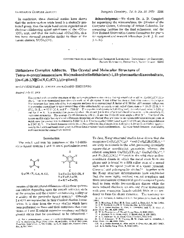 (PDF) Crystal Structure of Cobalt Dithiolene Complexes