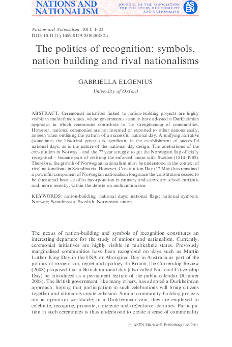 (PDF) The politics of recognition: symbols, nation building and rival ...