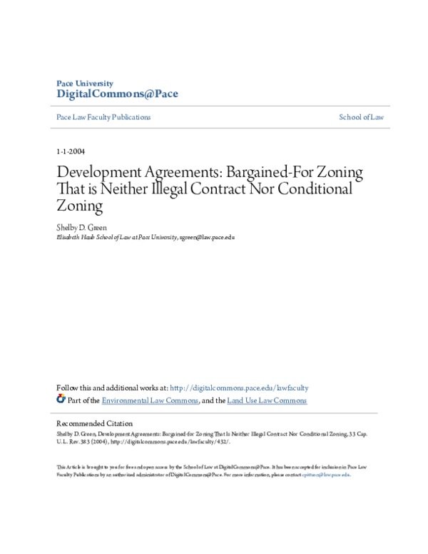 (PDF) Development Agreements: Bargained-For Zoning That is Neither ...